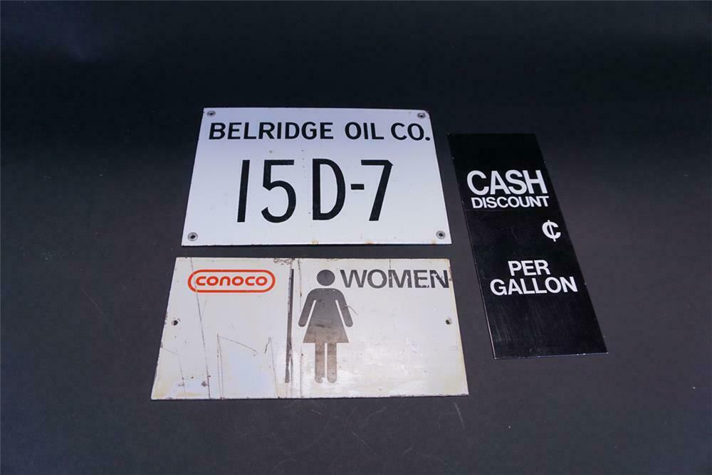 Lot of three various oil company signs from the 1950s to 70s.