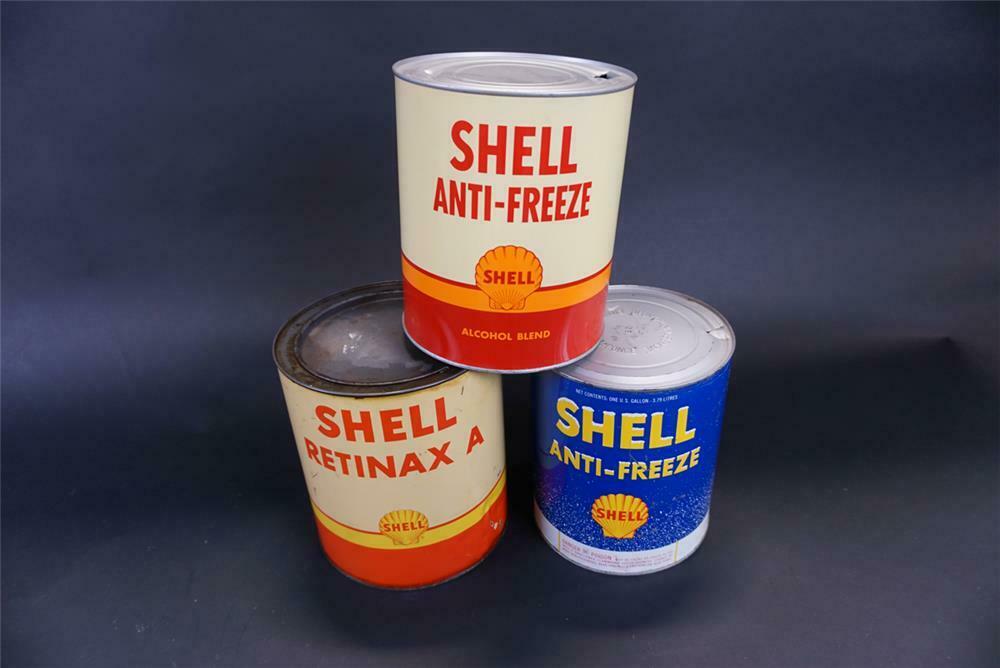 Lot of three 1950s-60s Shell Oil one-gallon tins for Anti-Fre