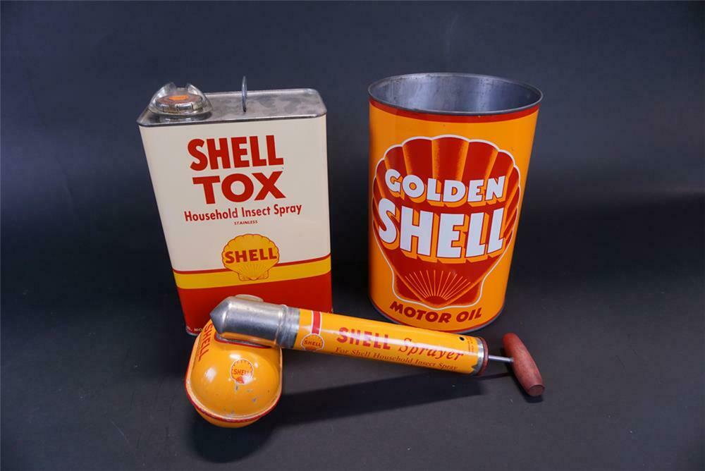 Lot of three Shell Oil tins from the 1930s thru 1950s.