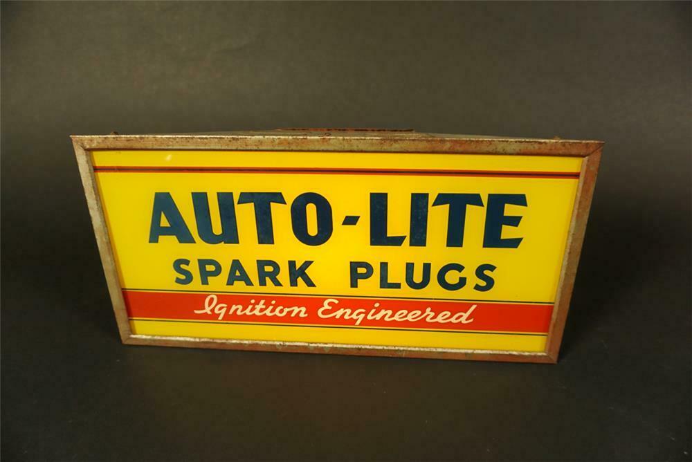 Circa 1940s-50s Auto-Lite Spark Plugs glass faced light-up co