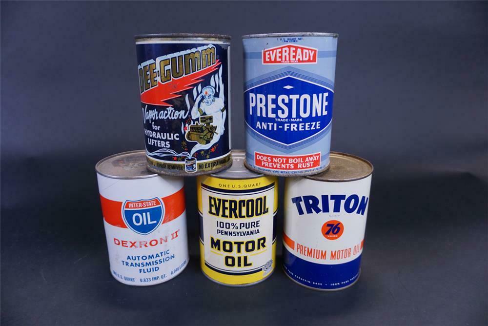 Lot of five metal quart tins from the 1940s thru 1960s