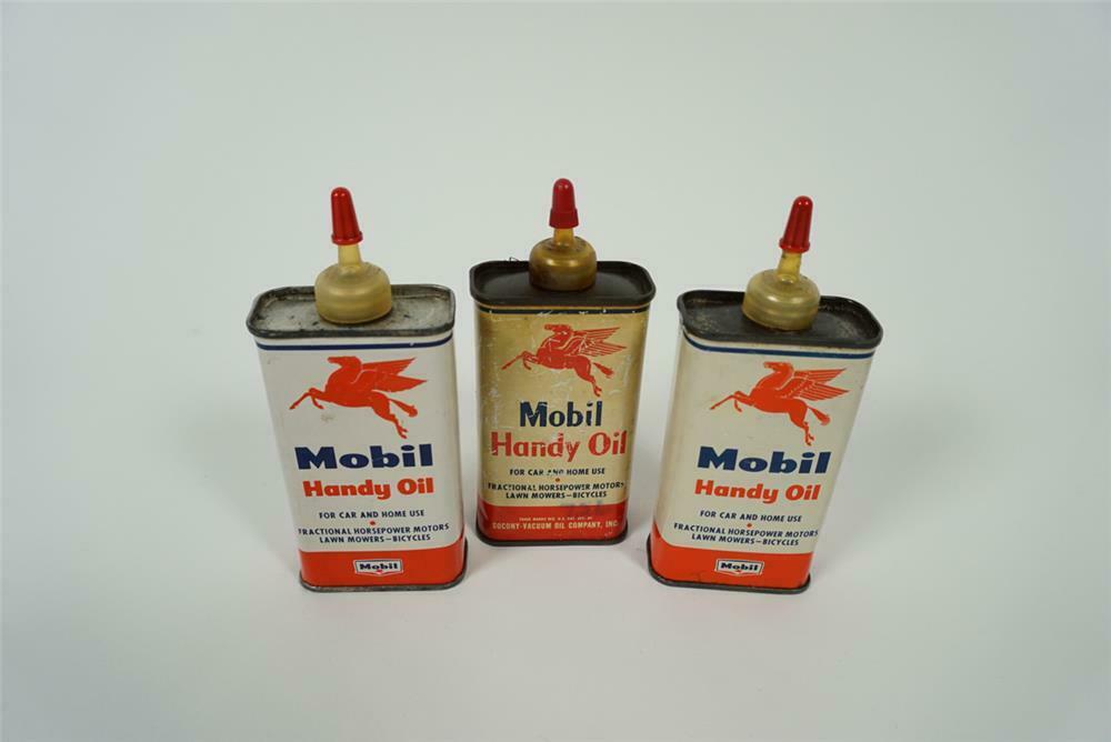 Lot of three 1950s Mobil Oil Handy Oilers with Pegasus logo.