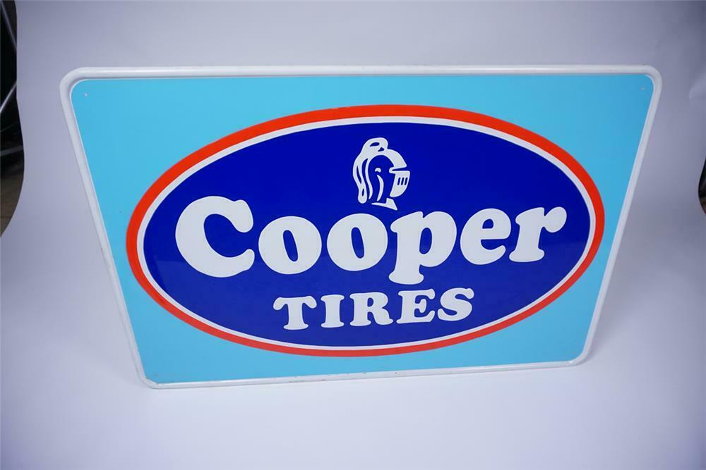 Large vintage Cooper Tires single-sided self-framed tin autom