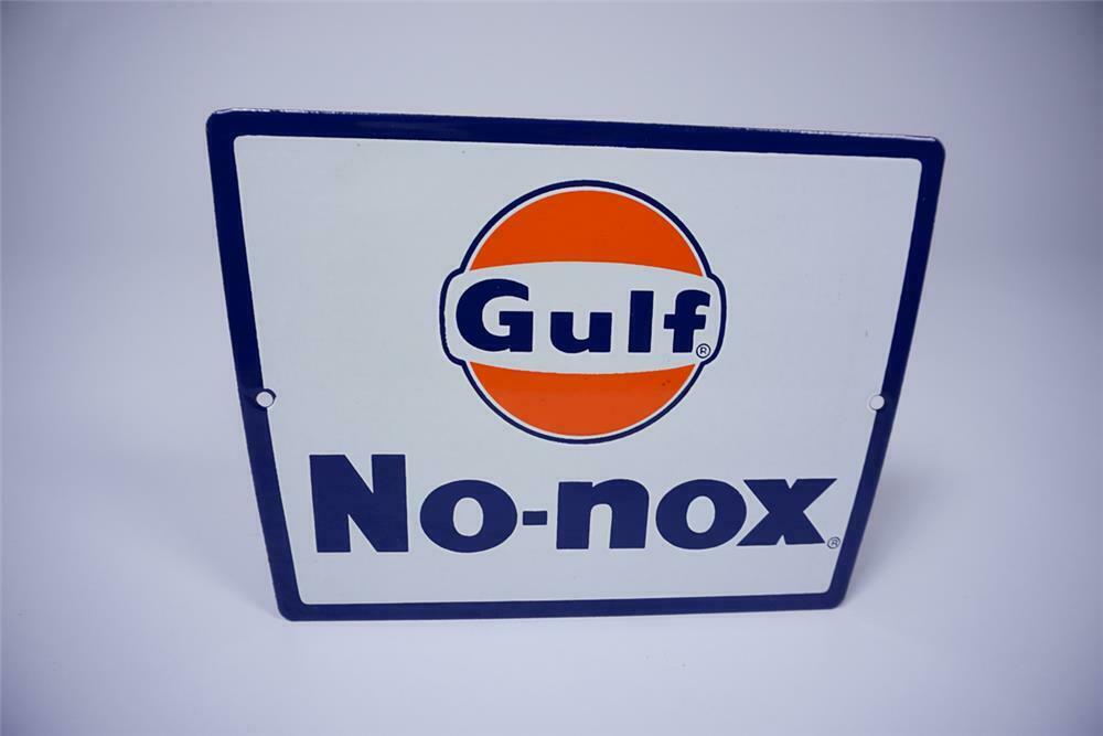 Very clean NOS late-1950s Gulf No-Nox Gasoline porcelain pump