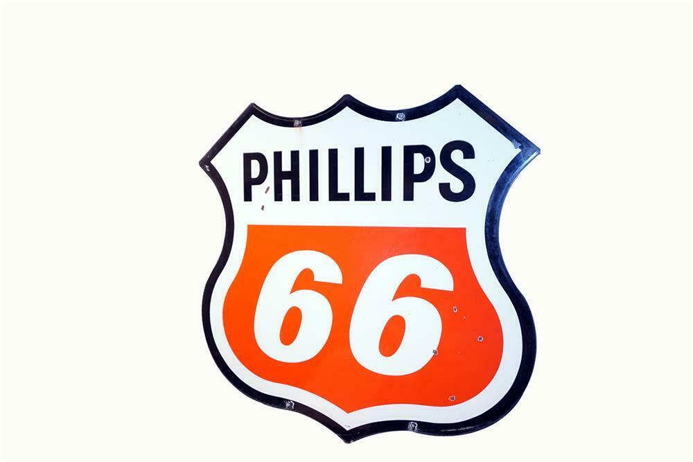 Sharp 1966 Phillips 66 double-sided porcelain shield-shaped s