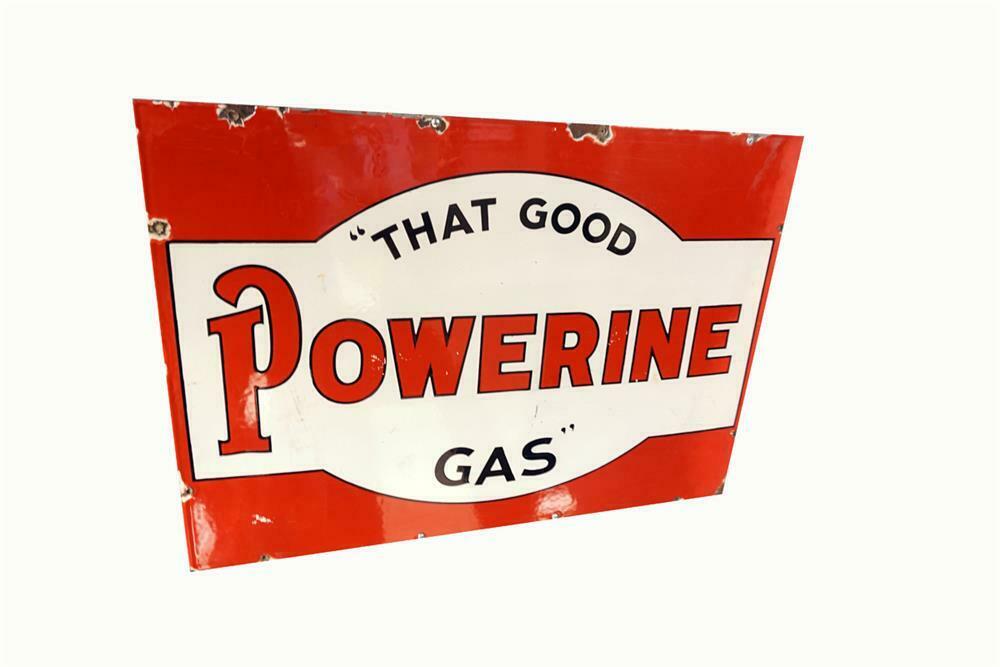 1930s Powerine 'That Good Gas' porcelain service station sign