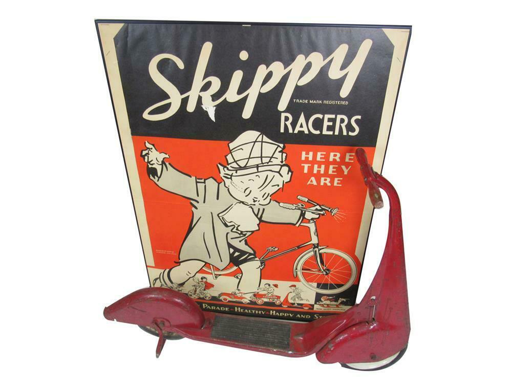Original 1930s Skippy Racers dealer poster with an original p