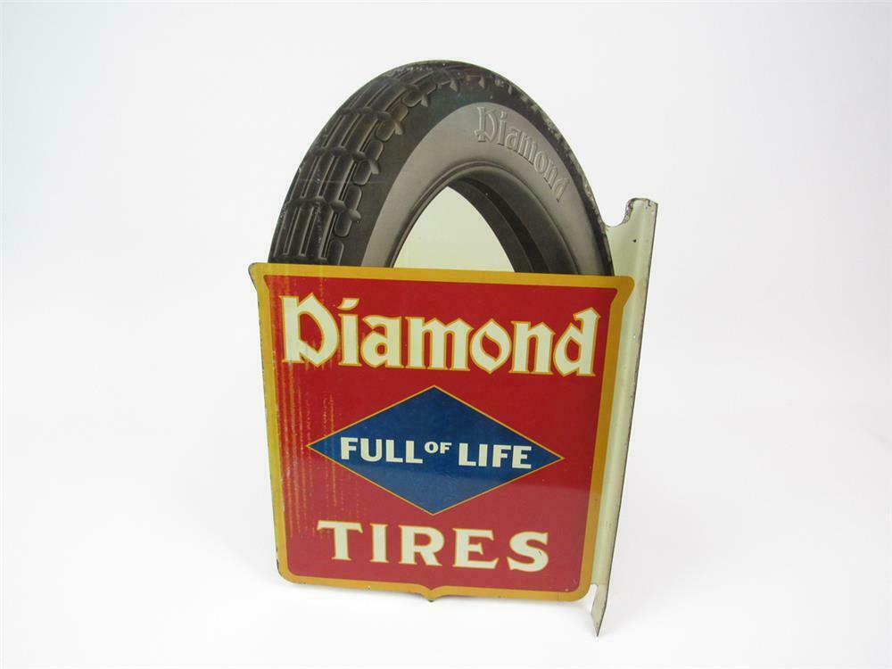 1920s Diamond Tires 'Full of Life' double-sided tin litho fla