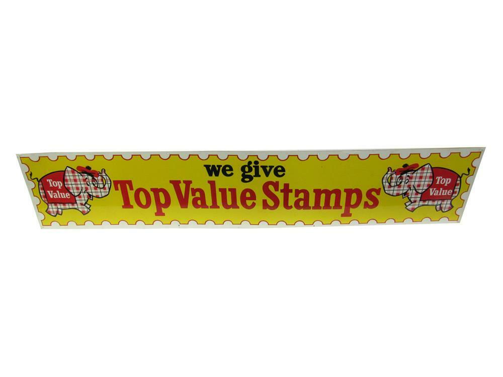 Cute 1960s We Give Top Values Stamps single-sided tin service