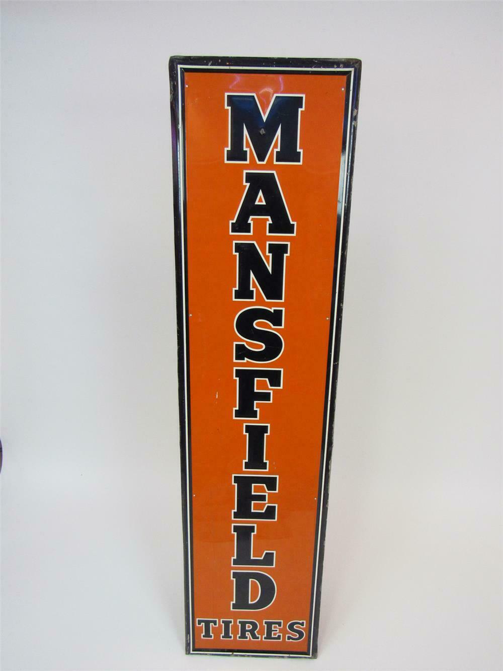 1940s Mansfield Tires single-sided vertical embossed tin auto