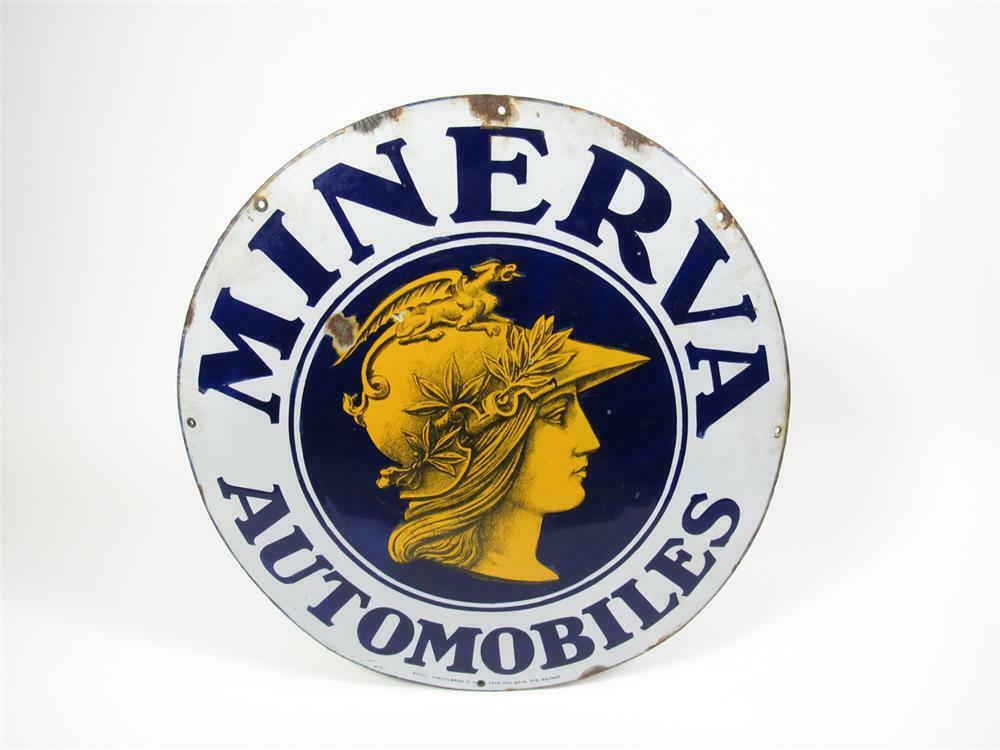 Rare 1929 Minerva Automobiles single-sided porcelain dealersh