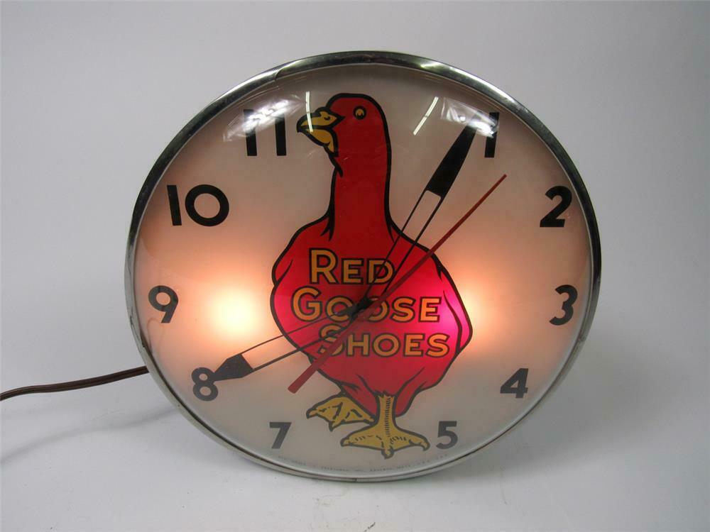 Rare 1950s Red Goose Shoes light-up glass-faced general store clock by ...