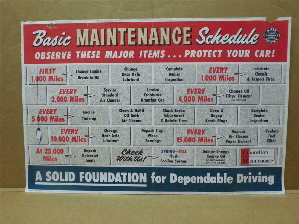 NOS 1959 Chevrolet dealer 'Maintenance Schedule' service depa