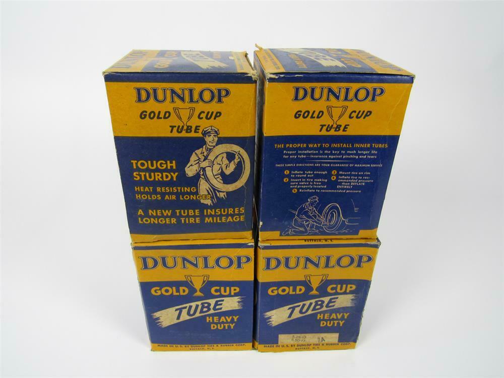 Lot of four NOS 1940s Dunlop Gold Cup Heavy Duty tire tubes.