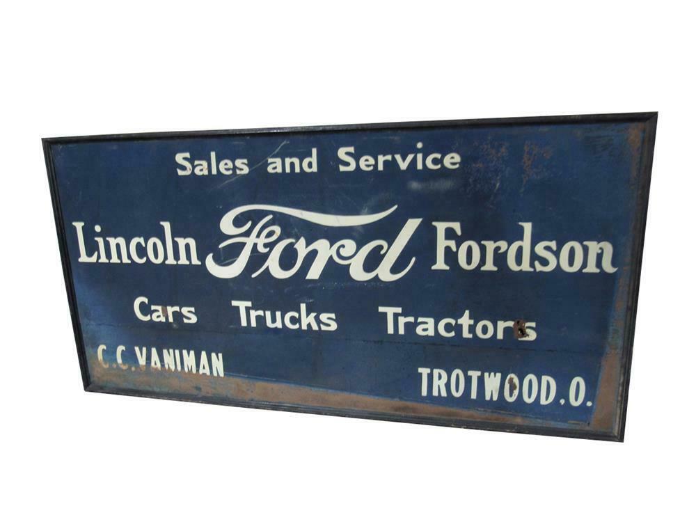 Large NOS 1930s Ford Lincoln-Fordson Sales and Service sand-painted tin ...