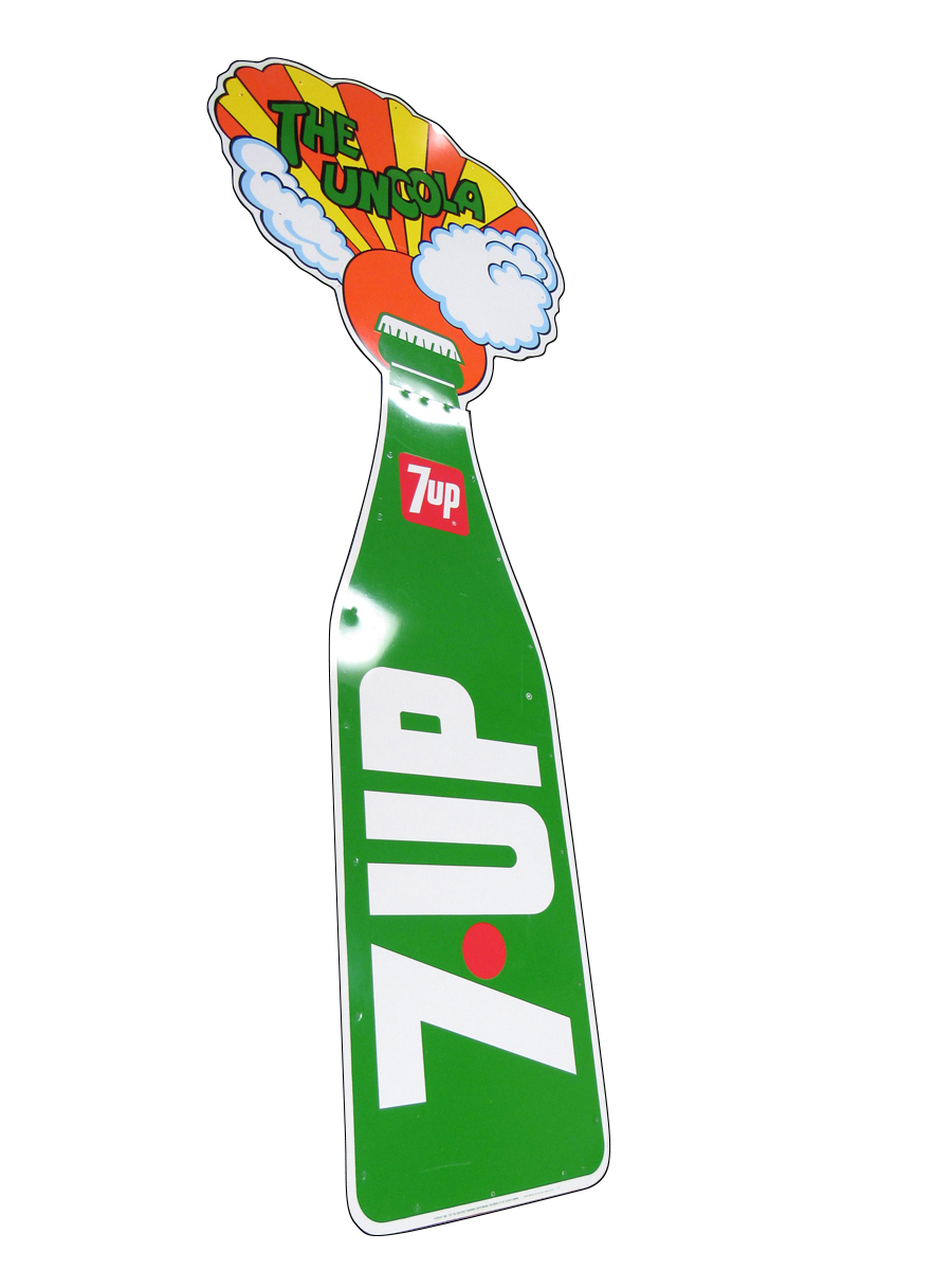 Fantastic large NOS 1960s 7-Up the Uncola single-sided bottle