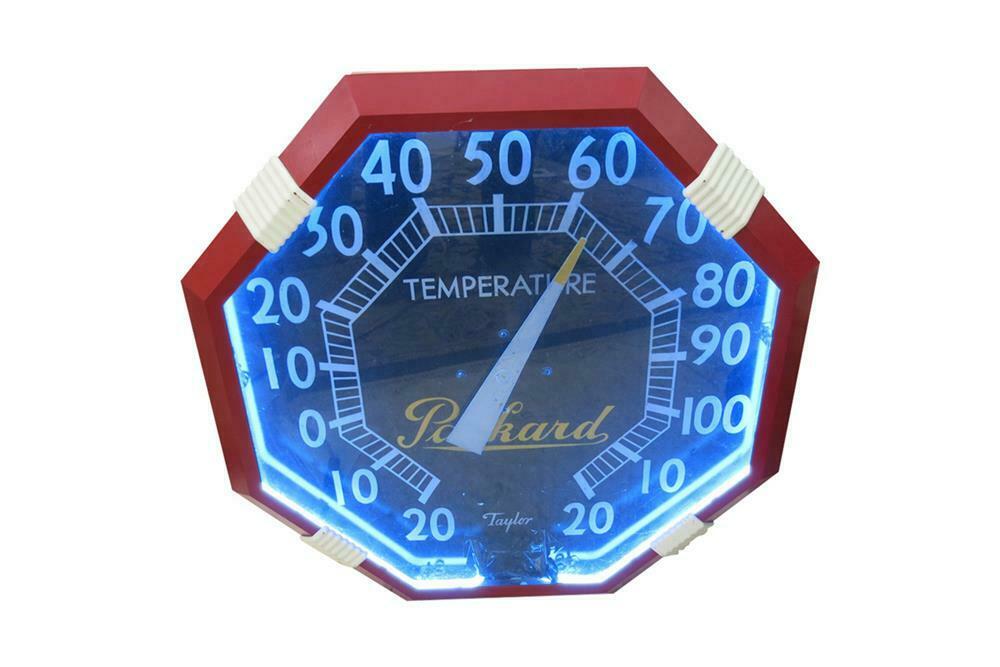Large 1930s Packard Automobiles neon dealership thermometer.