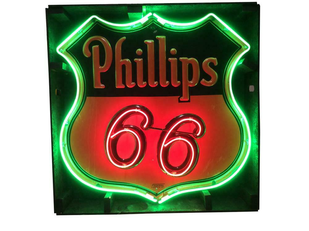 Phenomenal 1930s-40s Phillips 66 single-sided neon porcelain