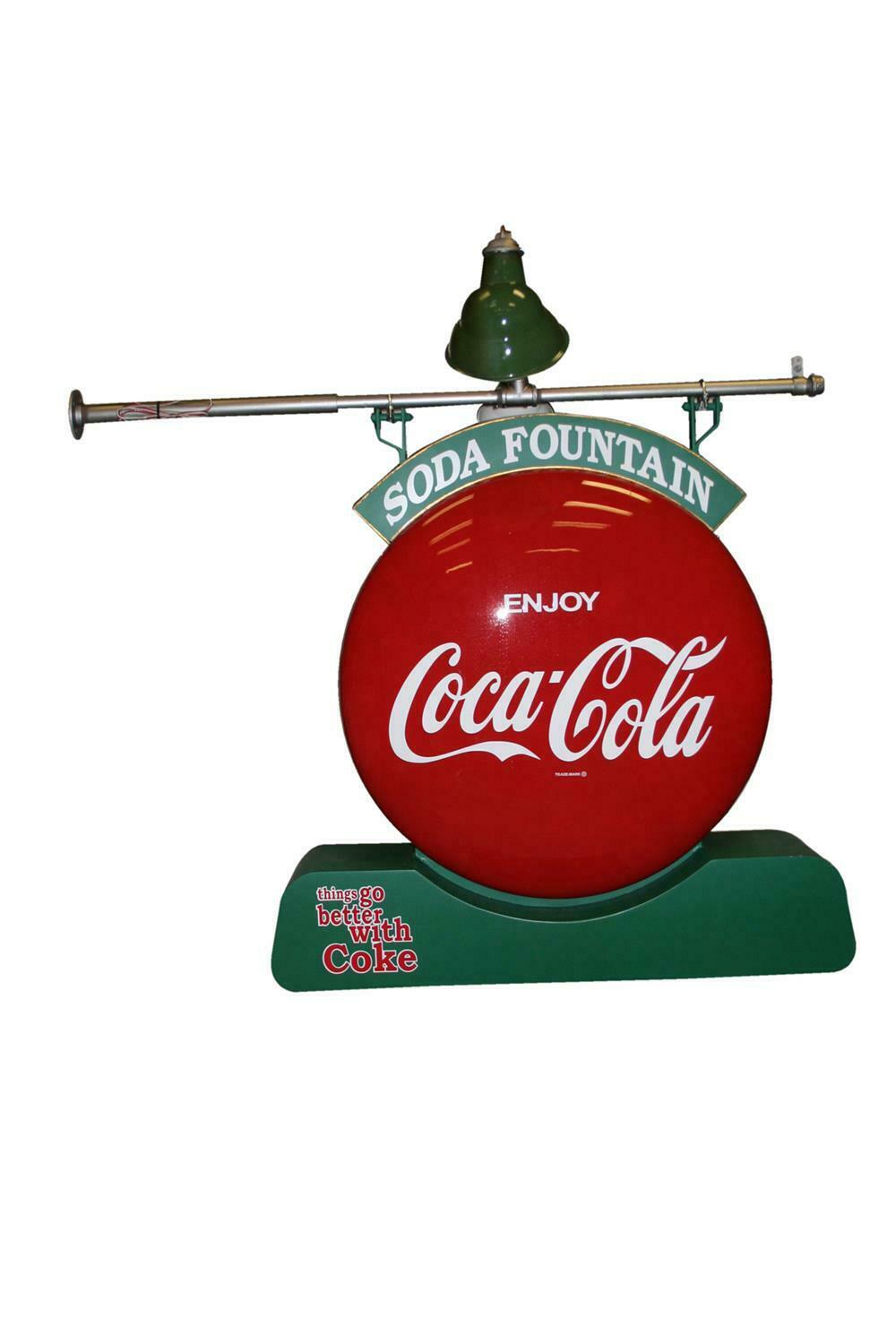 Custom-built Coca-Cola soda fountain double-sided sign with l