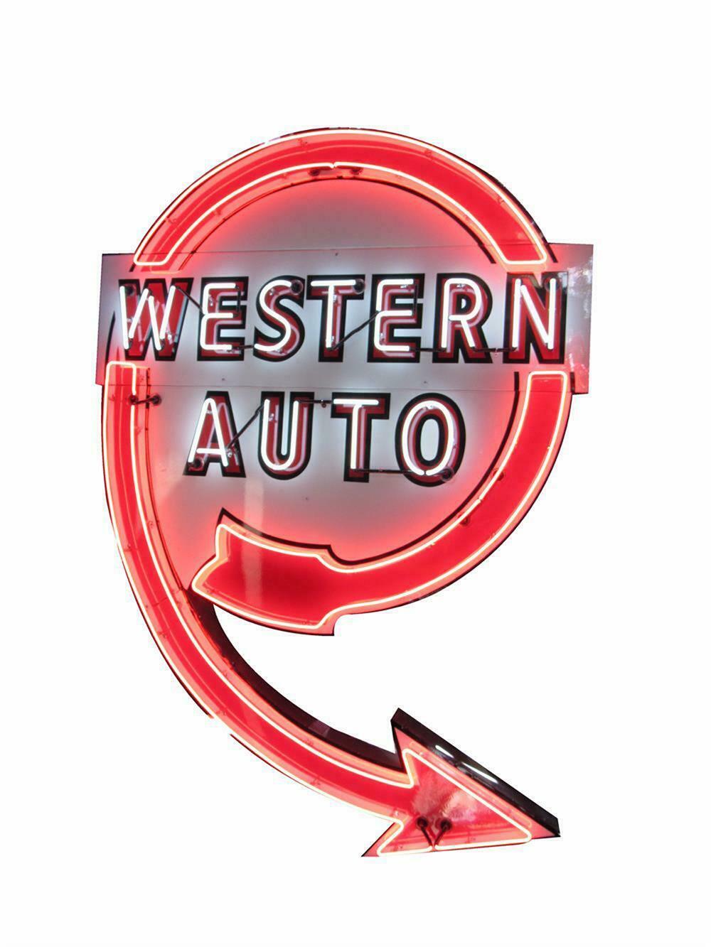 Magnificent large 1950s Western Auto Parts single-sided neon