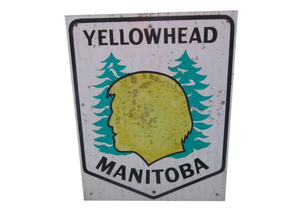 Seldom-seen vintage Yellowhead Trail Manitoba metal highway r
