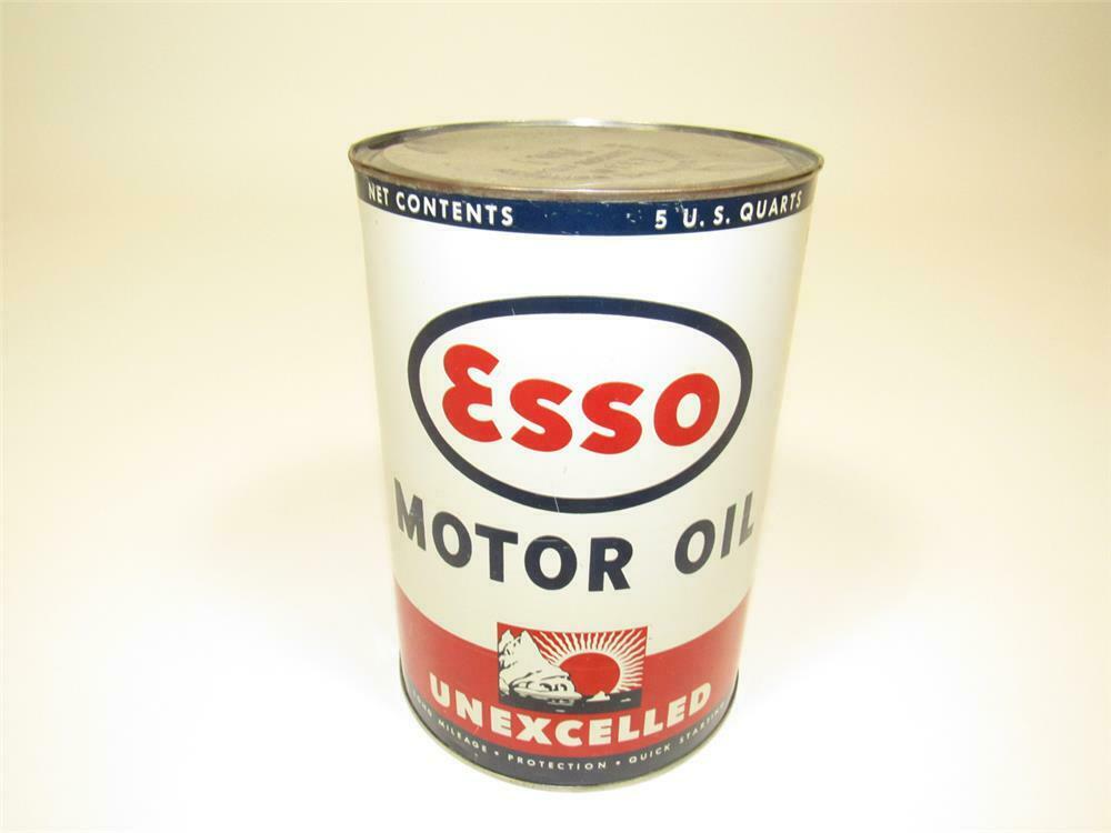 Circa 1940s Esso Motor Oil 5-quart tin with nice colors.