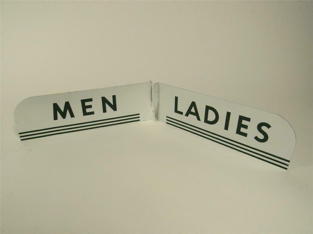 Nos Set Of 1940s 50s Texaco Men Ladies Restroom Double Sided Tin Flange
