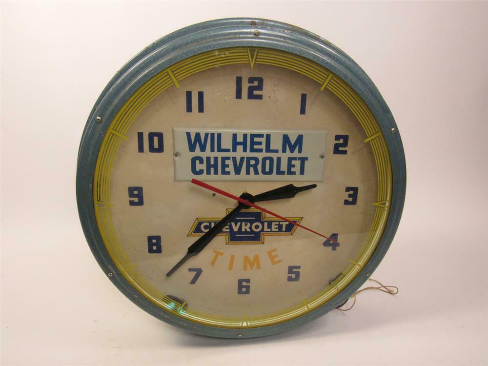 All-original 1940s Wilhem Chevrolet Time neon dealership cloc
