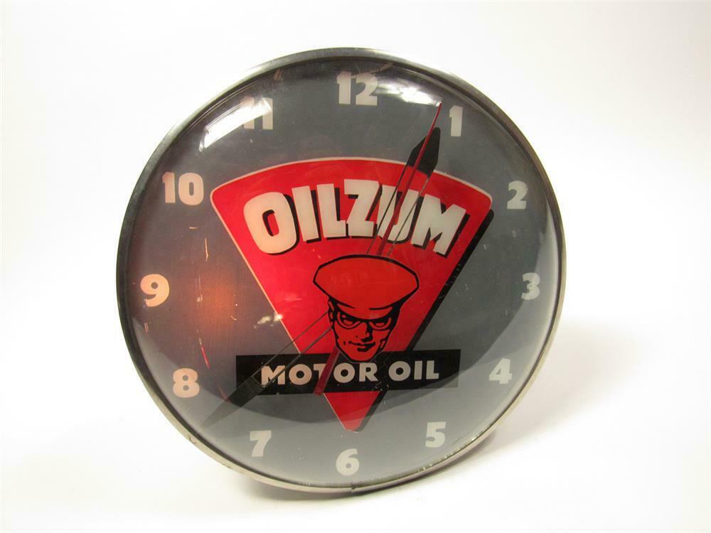 Desirable late 1950s Oilzum Motor Oil glass-faced light-up au