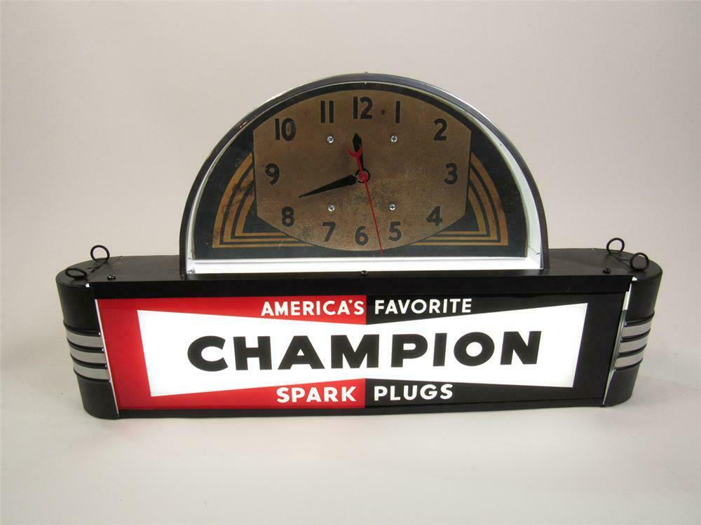 Choice 1930s Champion Spark Plugs automotive garage clock wit