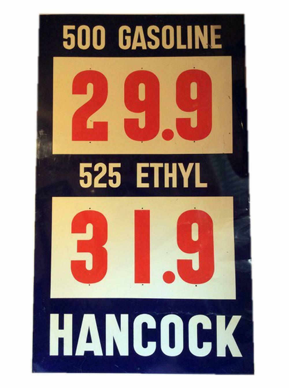 Seldom seen large Hancock Gasoline double- sided tin service