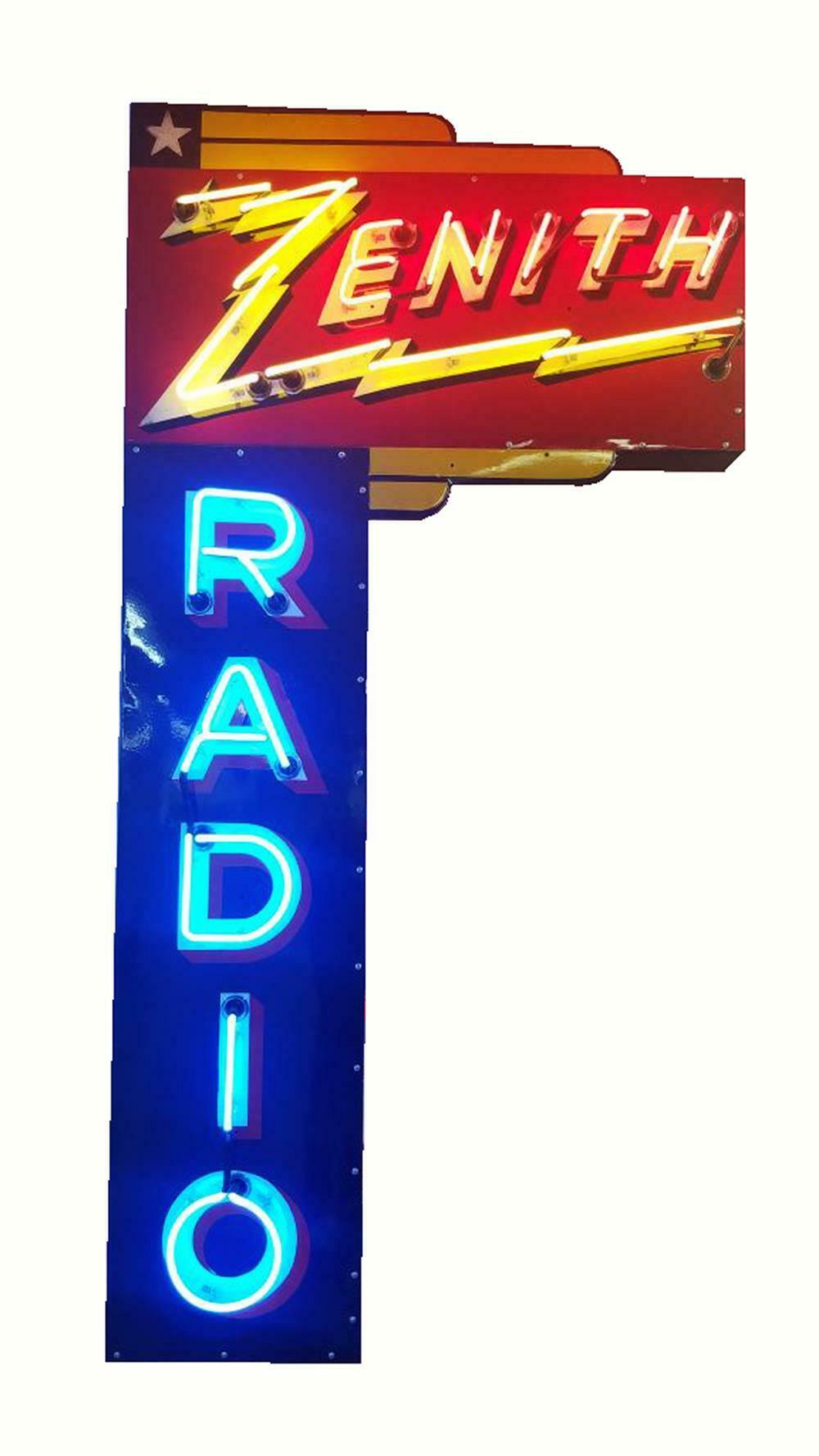 Marvelous 1930's-40's Zenith Radio single-sided neon porcelai