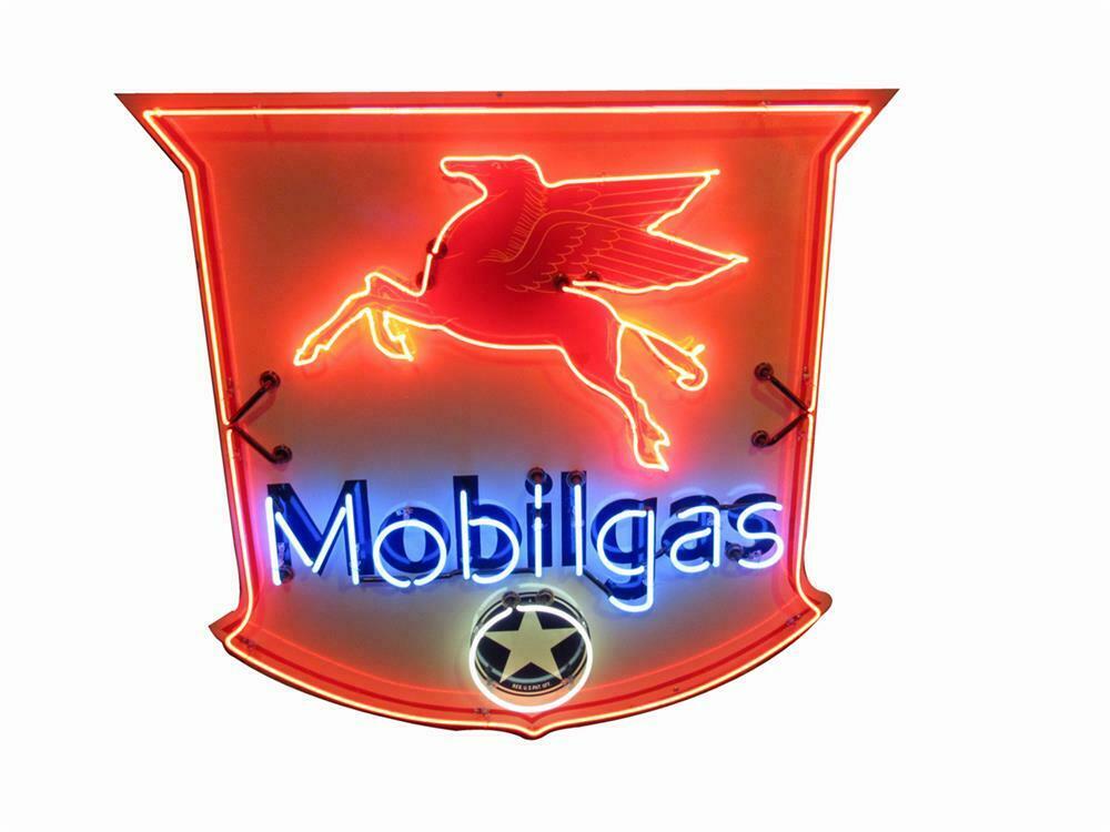 Fabulous late 1930s Mobil Gas single-sided shield-shaped porc