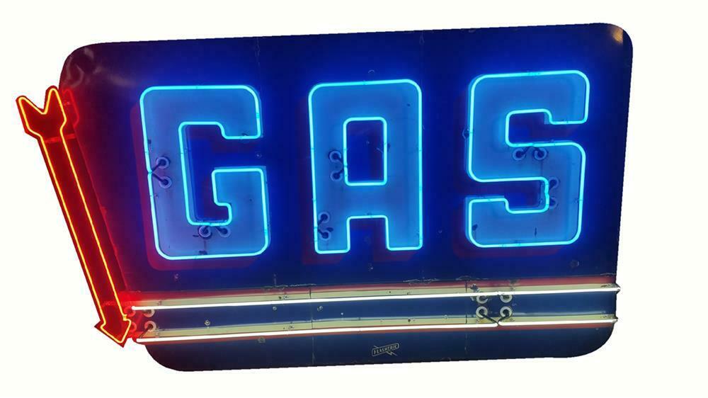 Unusual 1940s single-sided Gas neon porcelain sign with flash