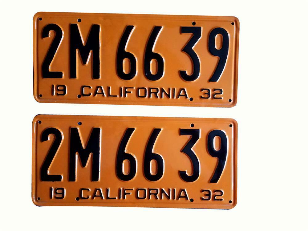 NOS set of 1932 California metal embossed license plates. Nev