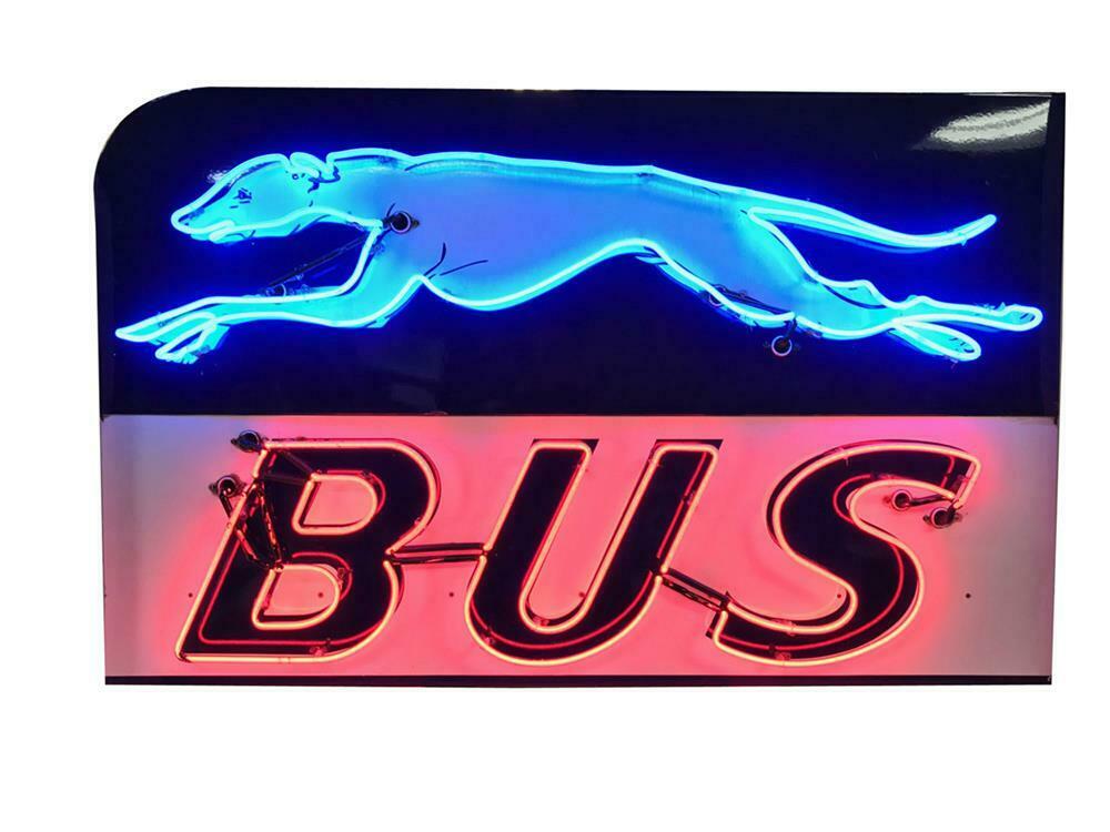 Rare circa 1940s Greyhound Bus Lines "Bus" terminal single-sided neon ...