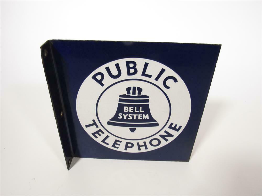 1950s Bell System Public Telephone double-sided porcelain fla