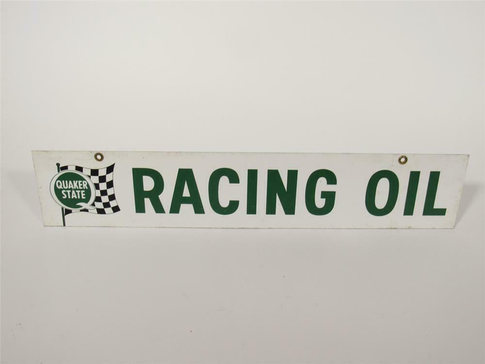 Terrific 1967 Quaker State Racing Oil double-sided tin sign w