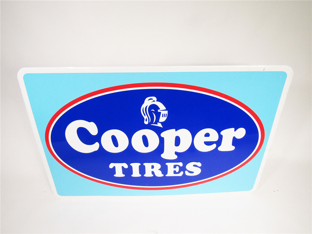 NOS LARGE COOPER TIRES SINGLE-SIDED EMBOSSED TIN SERVICE STAT