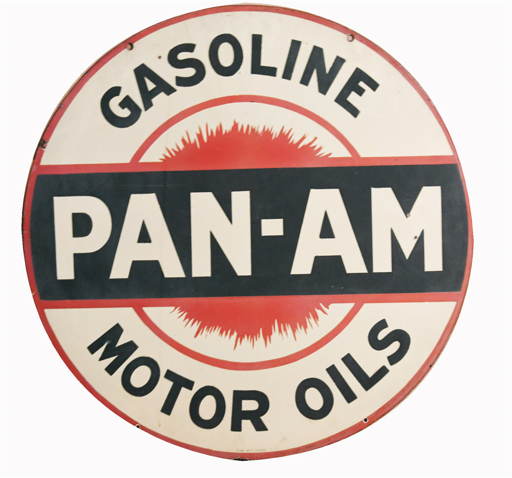 LARGE CIRCA 1930S PAN-AM GASOLINE - MOTOR OILS DOUBLE-SIDED P