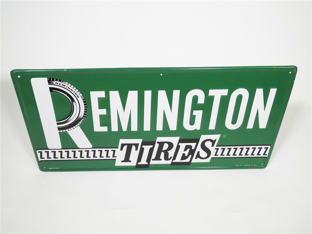 CHOICE 1971 REMINGTON TIRES SINGLE-SIDED EMBOSSED TIN SIGN WI