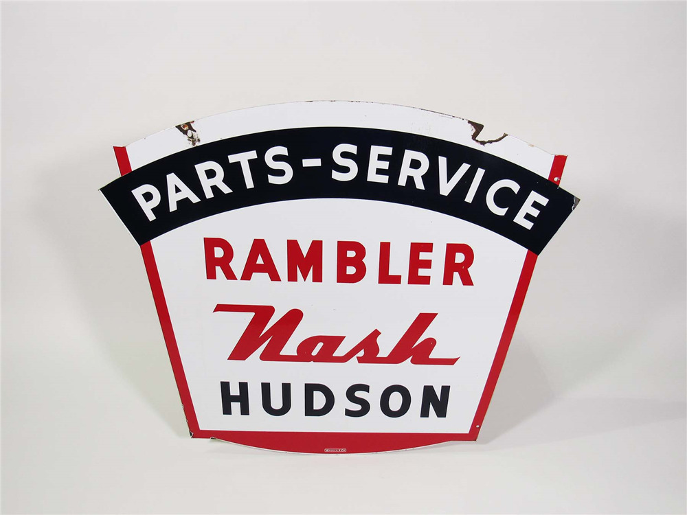 1950S NASH RAMBLER HUDSON PORCELAIN DEALERSHIP SIGN