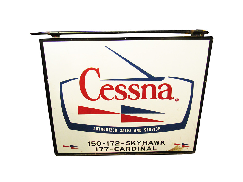 EARLY 1970S BEECHCRAFT AIRCRAFT TIN AIRPORT HANGAR SIGN - Rear 3/4 - 225449
