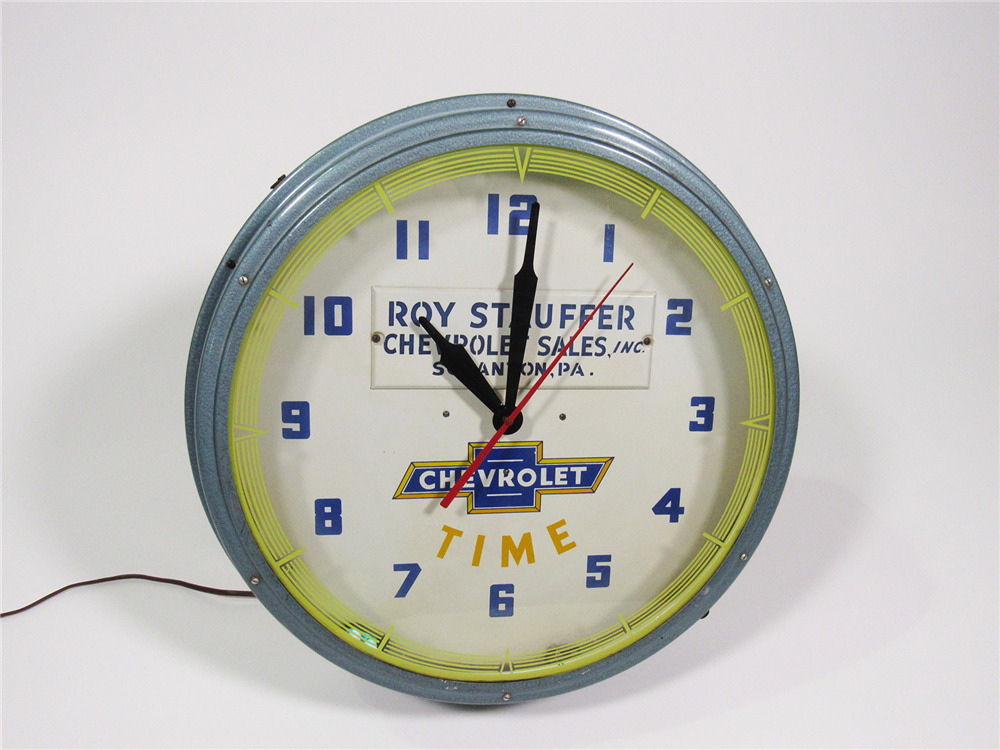 CIRCA 1940S CHEVROLET TIME SHOWROOM SALES NEON DEALERSHIP CLO