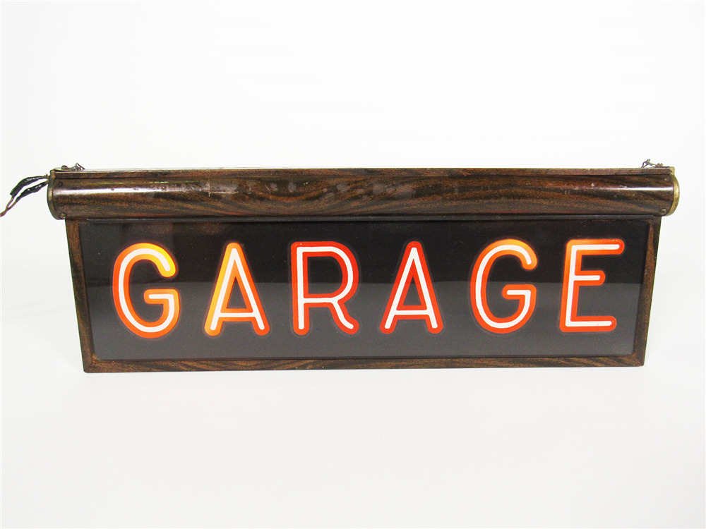 LATE 1920S REVERSE-PAINTED LIGHT-UP AUTOMOTIVE "GARAGE" SIGN - Front 3/ ...