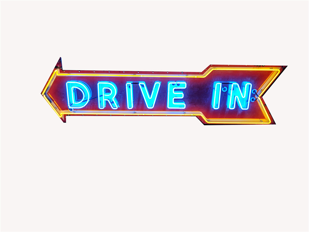 DRIVE IN SINGLE-SIDED NEON PORCELAIN ARROW SIGN