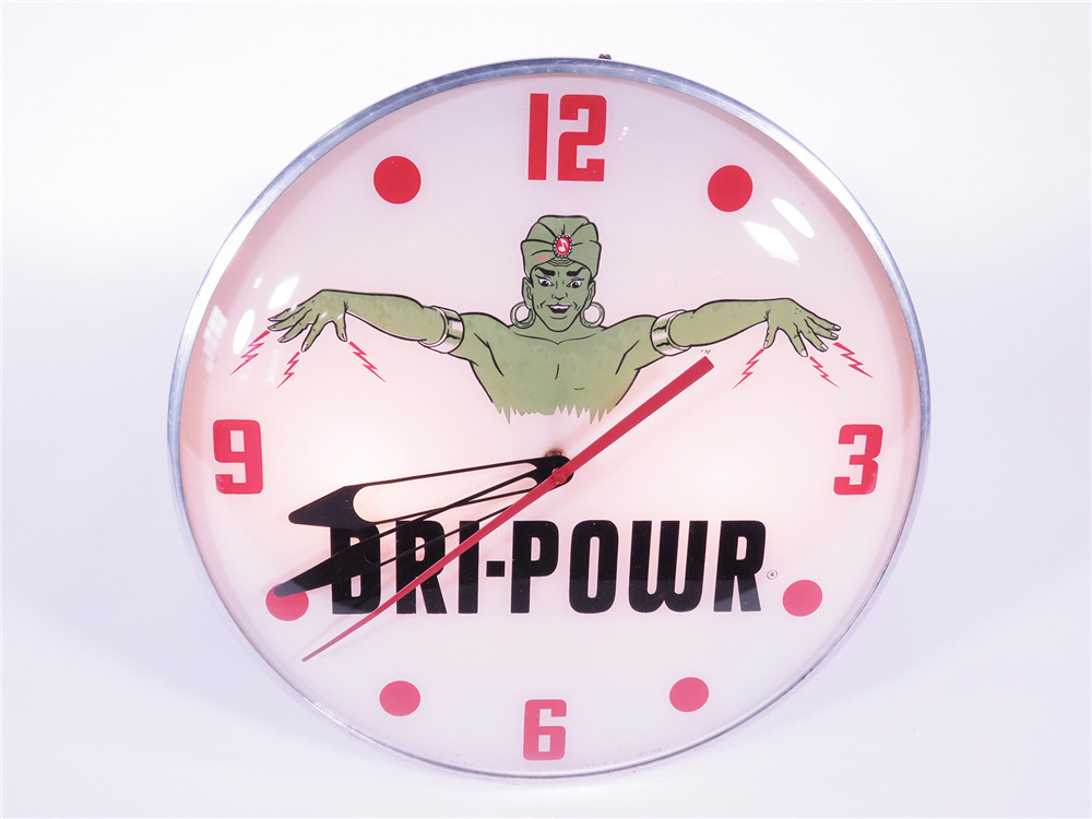 1958 DRI-POWR GLASS-FACED LIGHT-UP GARAGE CLOCK
