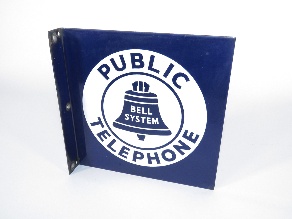 1950S BELL SYSTEM PUBLIC TELEPHONE PORCELAIN FLANGE SIGN