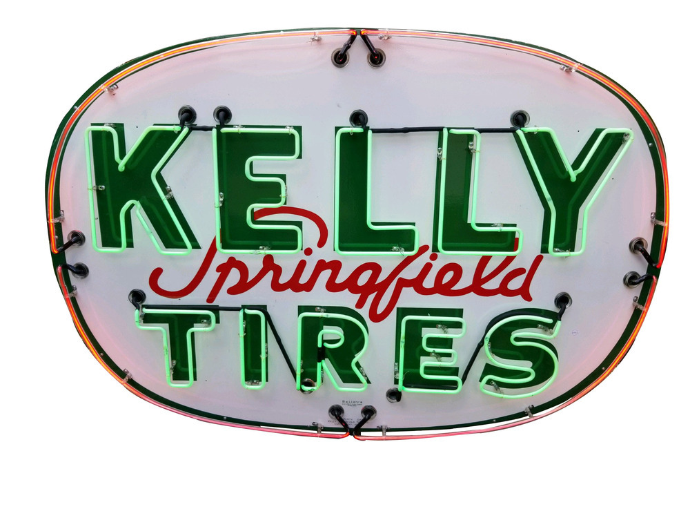 CIRCA 1940S KELLY SPRINGFIELD TIRES NEON PORCELAIN SIGN