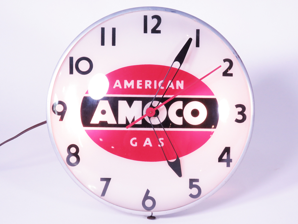 1950S AMOCO AMERICAN GAS LIGHT-UP CLOCK